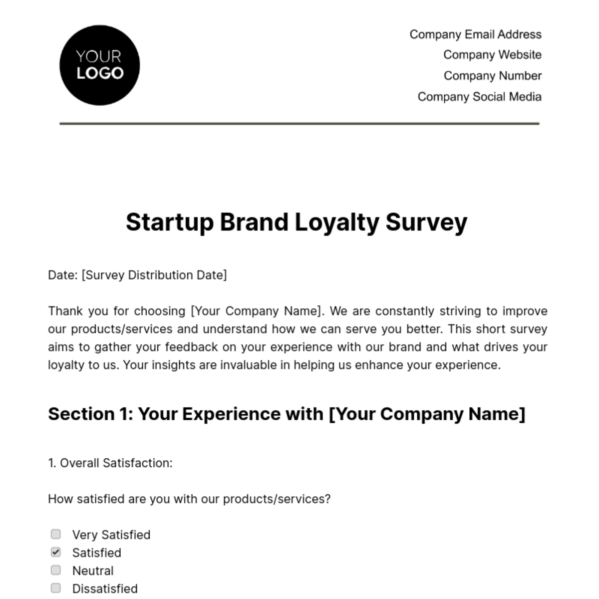 Startup Brand Loyalty Survey Template - Edit Online & Download Example ...