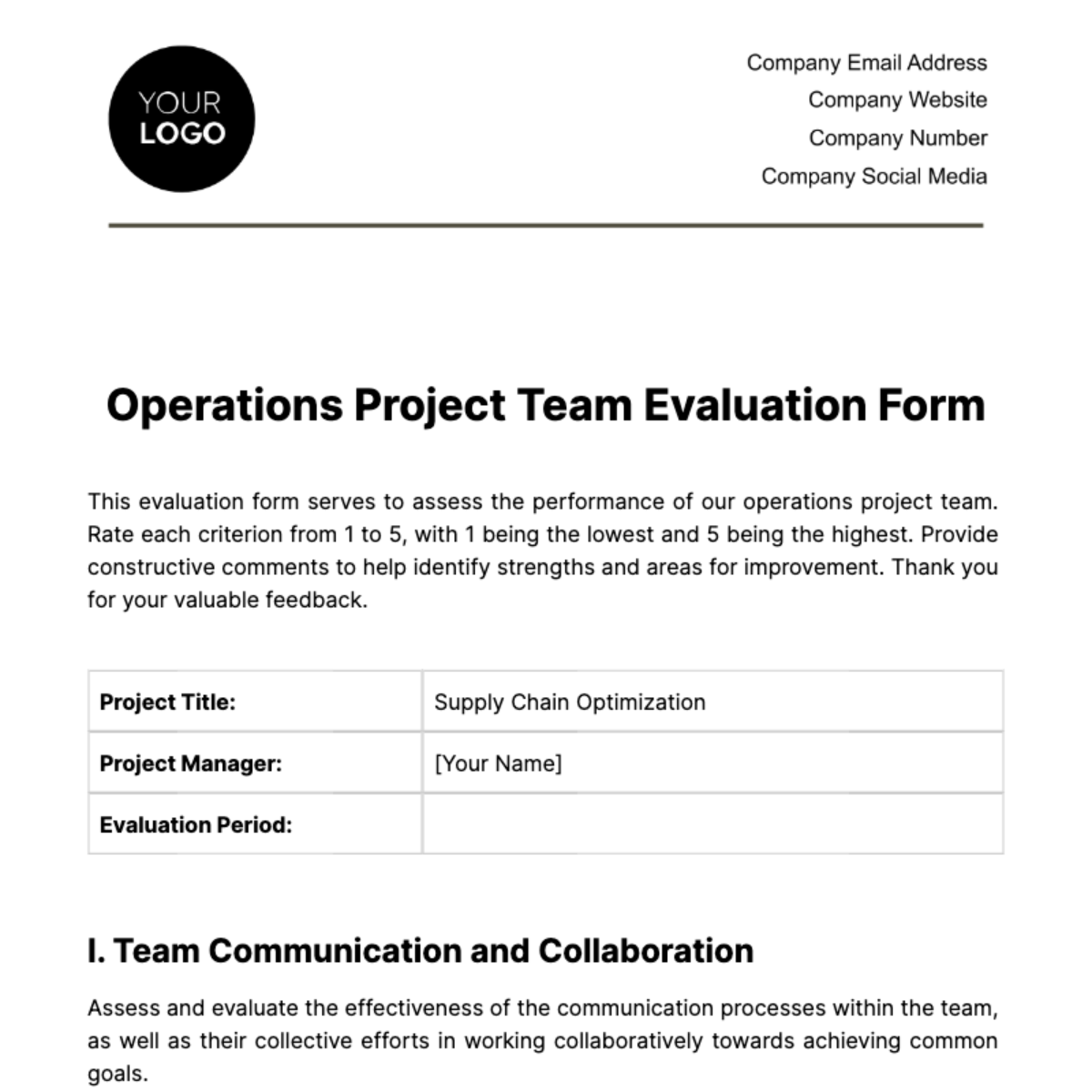 Operations Project Team Evaluation Form Template - Edit Online ...
