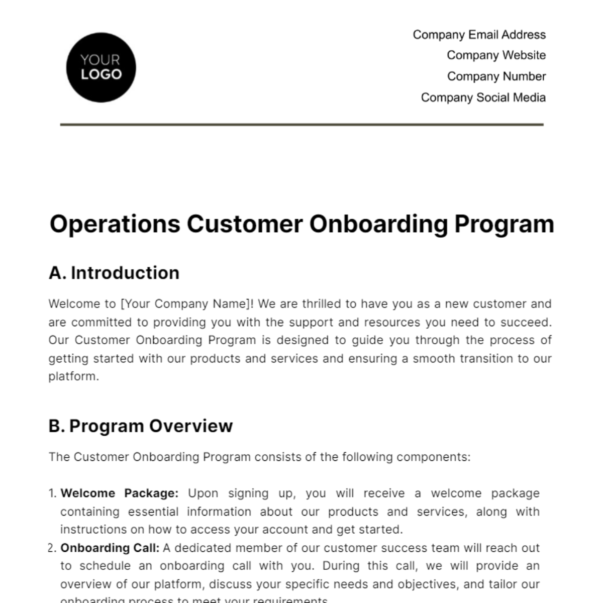 Operations Customer Onboarding Program Template - Edit Online & Download Example | Template.net