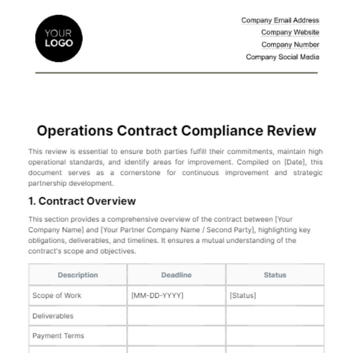Operations Contract Compliance Review Template - Edit Online & Download ...