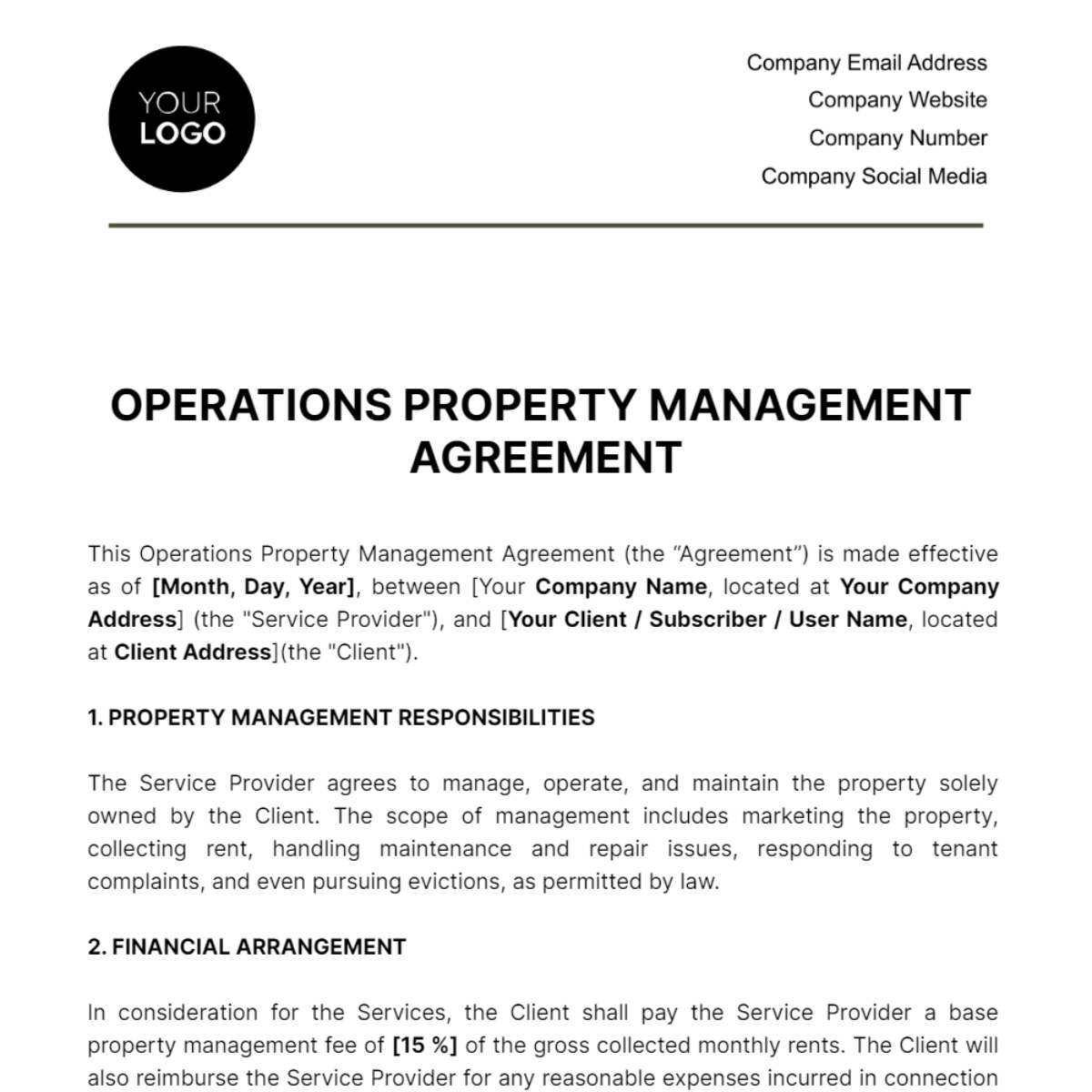 Operations Property Management Agreement Template | Template.net