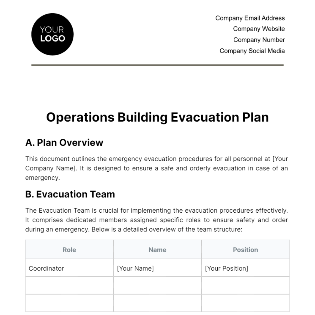 Operations Building Evacuation Plan Template - Edit Online & Download ...