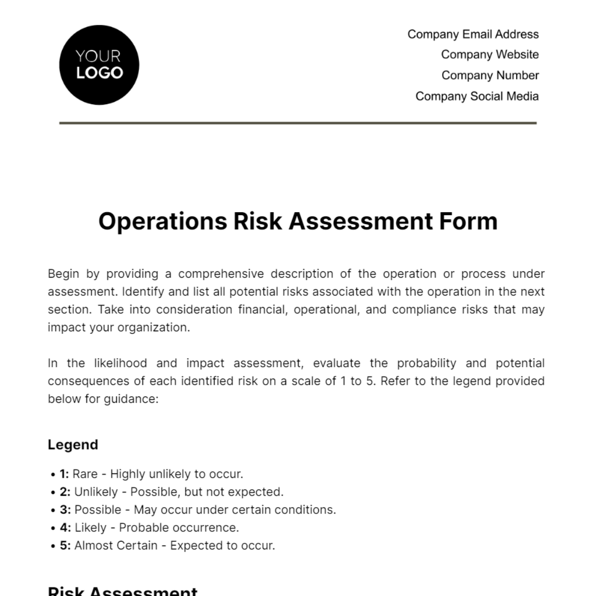 Operations Risk Assessment Form Template - Edit Online & Download ...