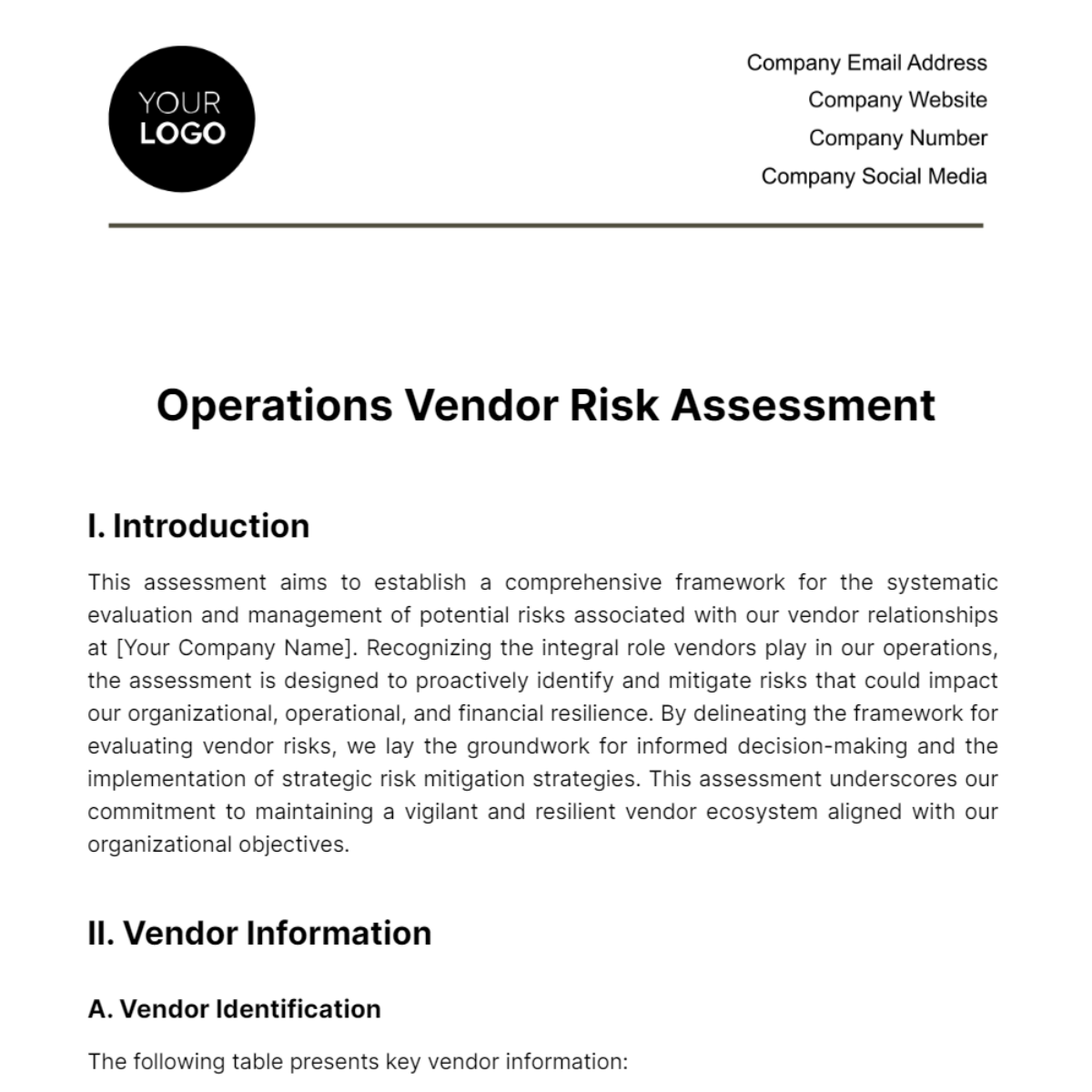 Operations Vendor Risk Assessment Template - Edit Online & Download ...