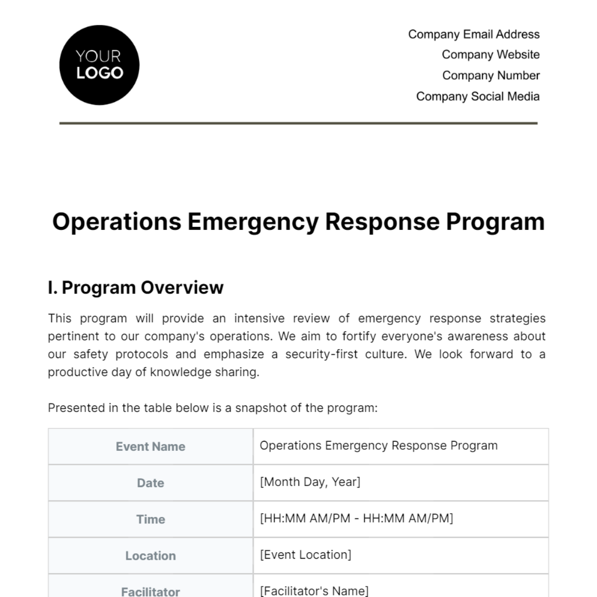 Operations Emergency Response Program Template - Edit Online & Download ...