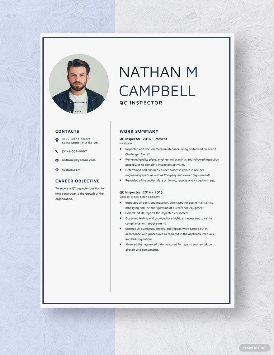 Free QC Inspector Resume - Word, Apple Pages | Template.net