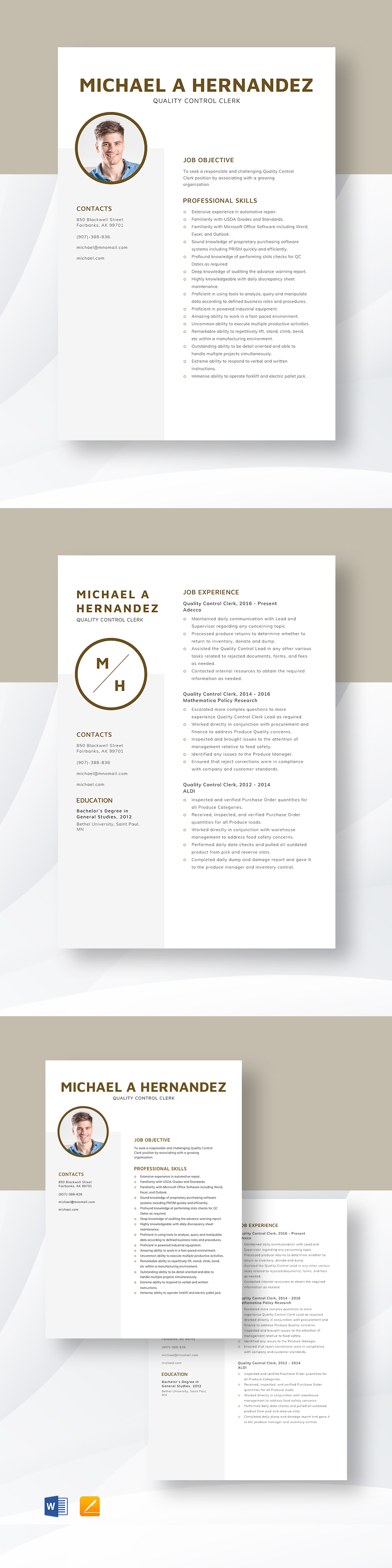 Free Quality Control Clerk Resume Template - Word, Apple Pages ...