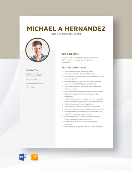 Document Control Clerk Resume Template - Word, Apple Pages | Template.net