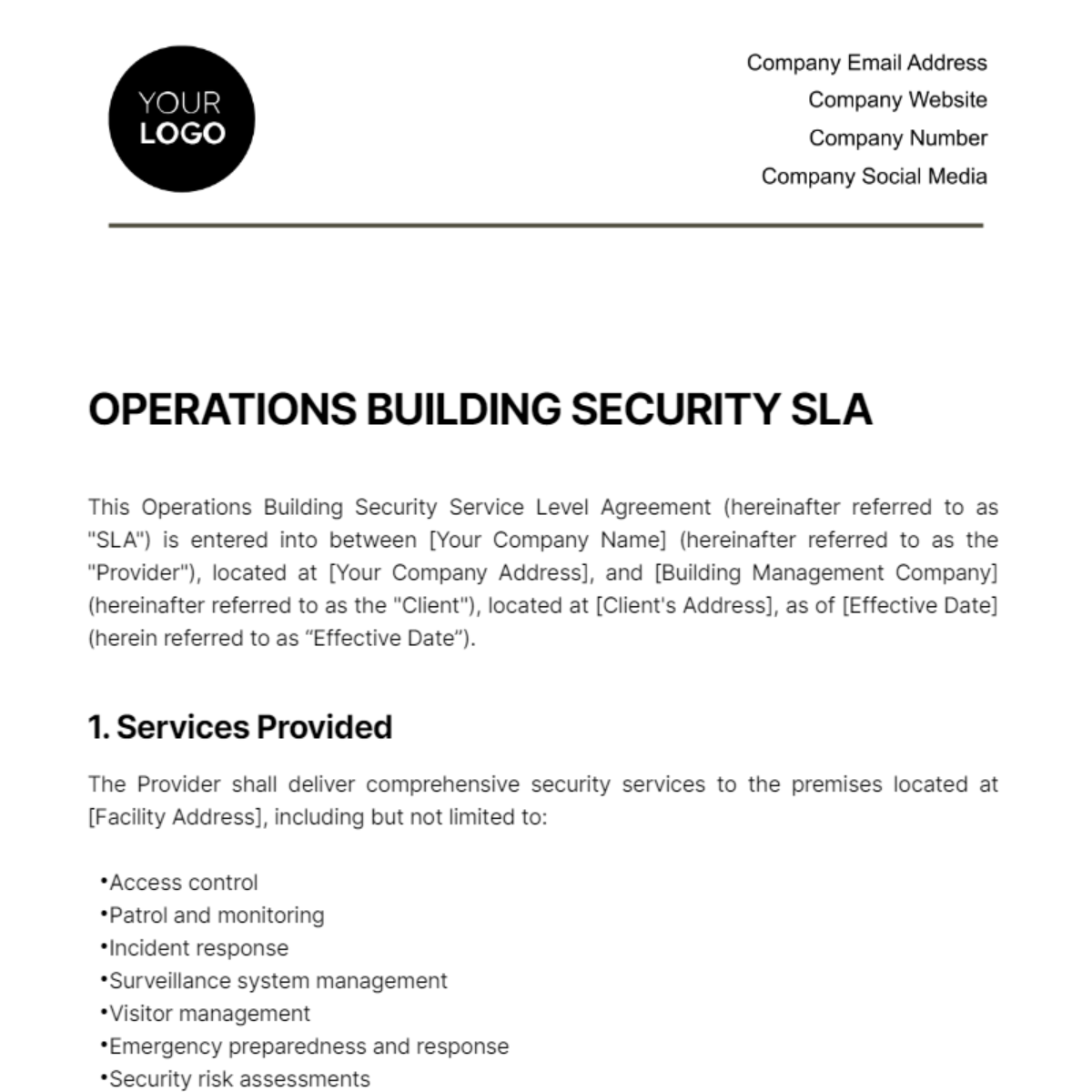 Operations Building Security SLA Template - Edit Online & Download ...