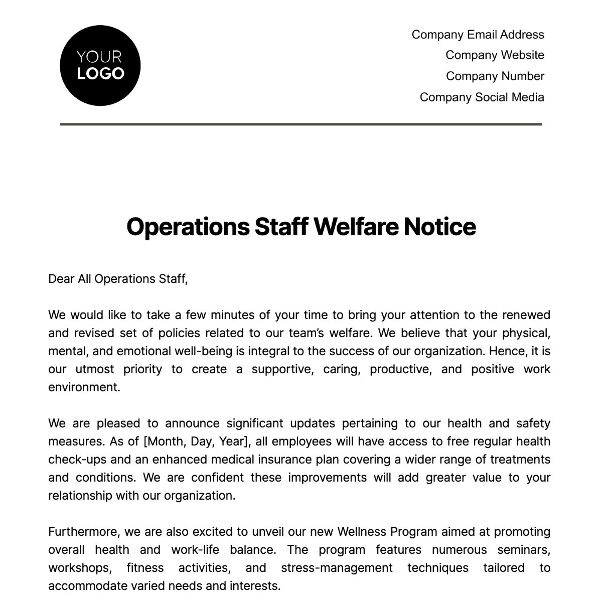 Operations Staff Welfare Notice Template - Edit Online & Download ...