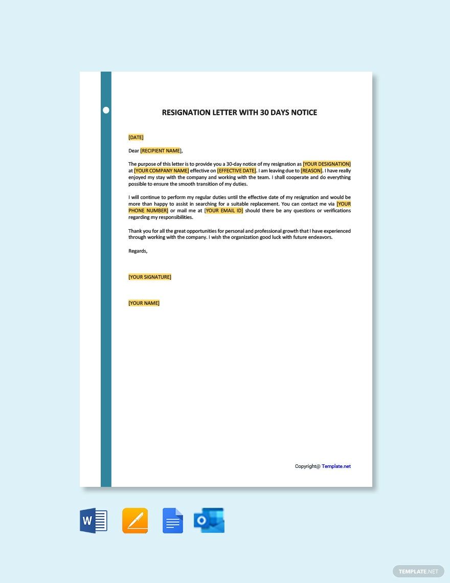 Resignation Letter With 30 Day Notice Download In Word Google Docs PDF Apple Pages Outlook 