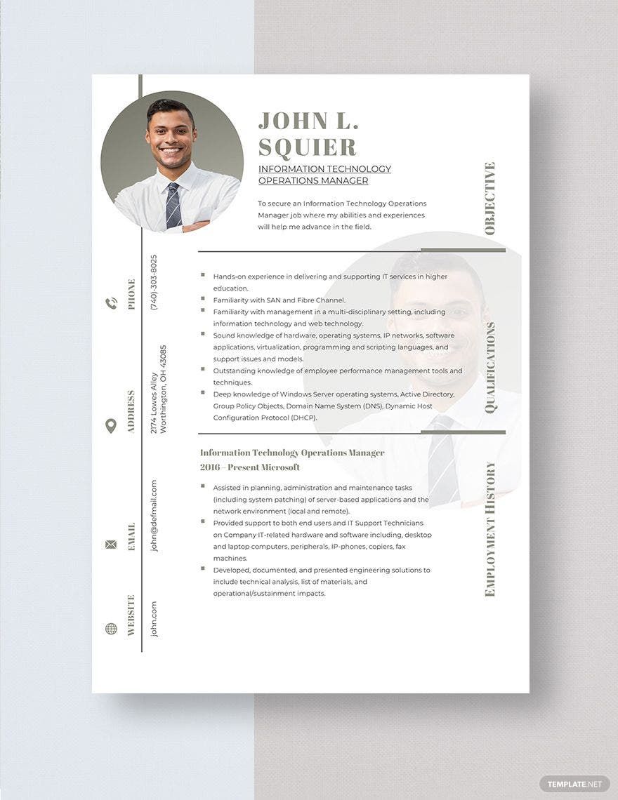 Information Technology Operations Manager Resume Download In Word Apple Pages Template