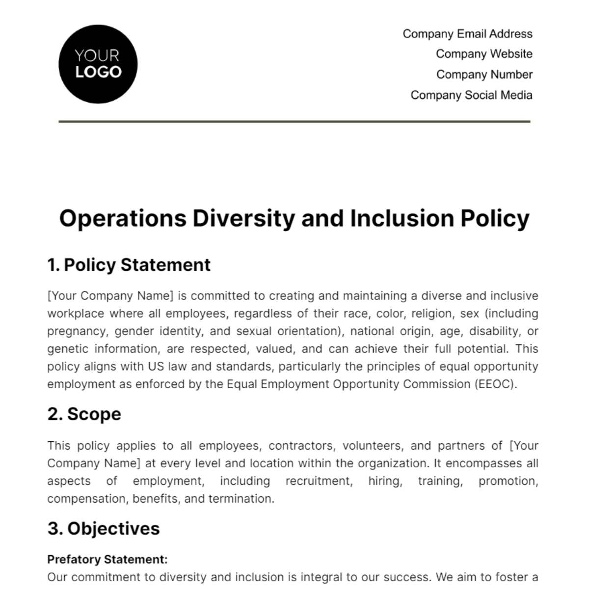 Operations Diversity and Inclusion Policy Template - Edit Online ...