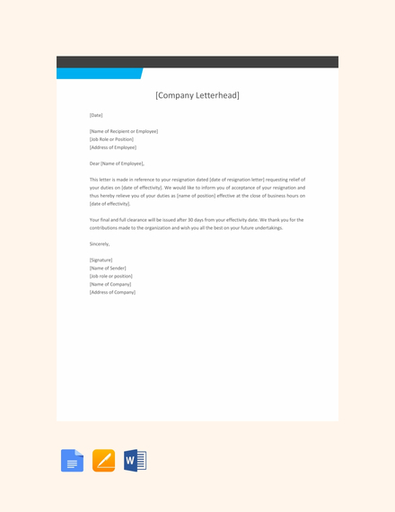 FREE Relieving Letter Template - Word | Google Docs | Apple Pages | PDF ...