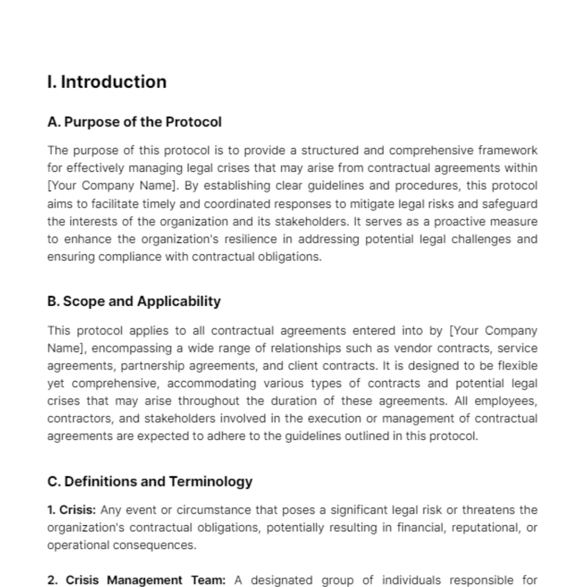 Legal Crisis Management Contractual Agreements Protocol Template - Edit ...