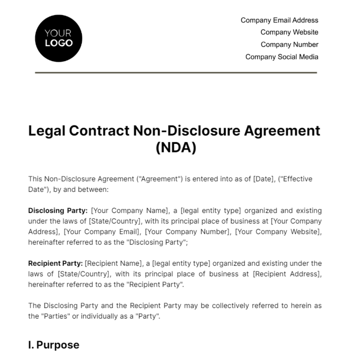 Legal Corporate Non-Disclosure Agreement (NDA) Template - Edit Online ...