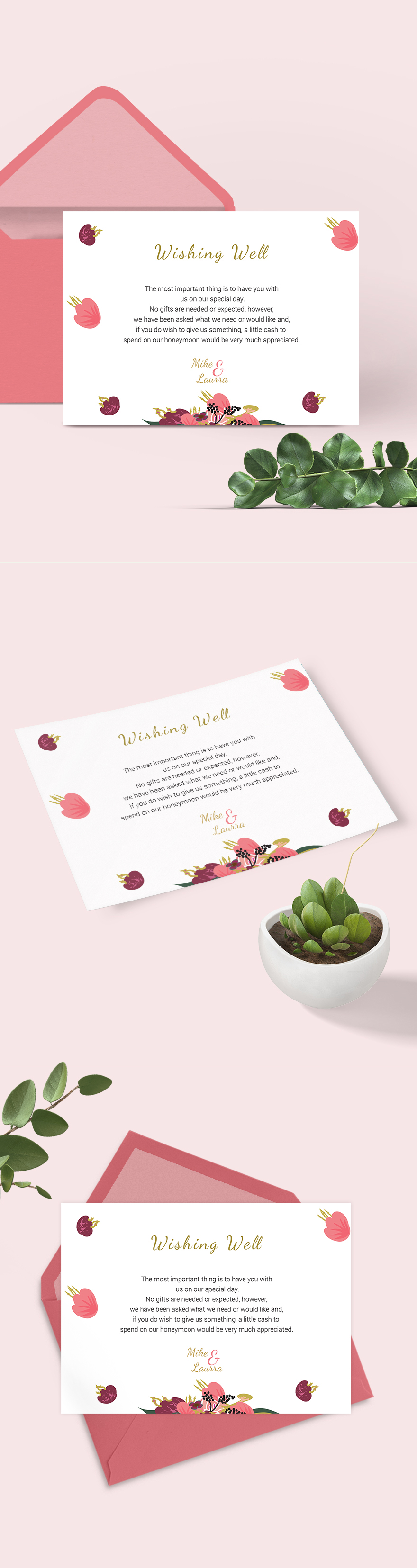 Pink Floral Wishing Well Card Template - Illustrator, InDesign, Word ...