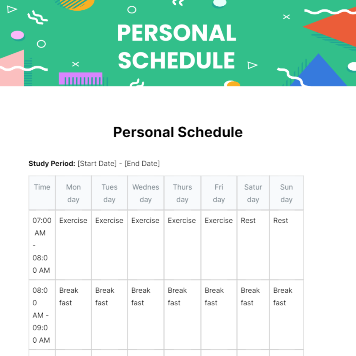 Free Personal Schedule Template To Edit Online Free Personal Schedule Template To Edit Online