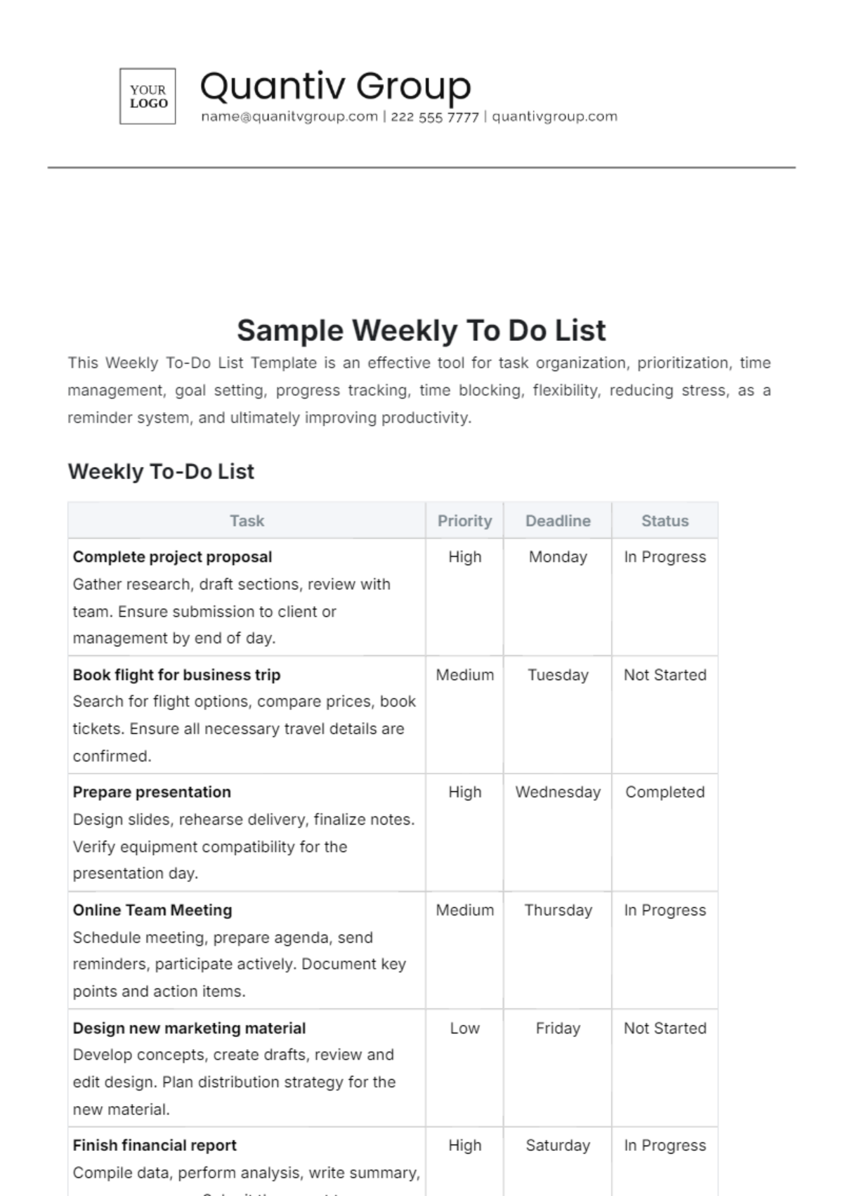 Sample Weekly To Do List Template - Edit Online & Download Example ...