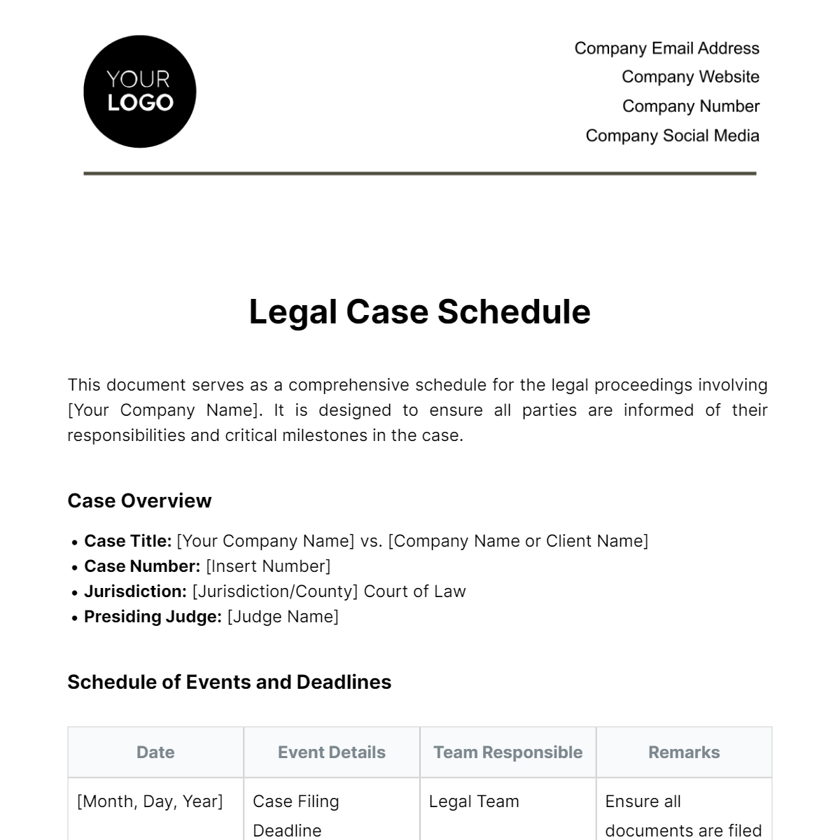 Legal Case Schedule Template Edit Online Download Example Legal Case Schedule Template Edit Online Download Example