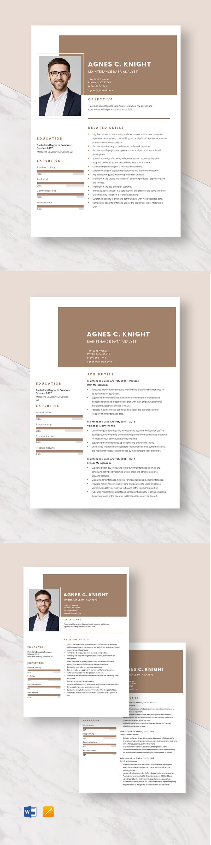 Free Maintenance Data Analyst Resume Template Word Apple Pages 