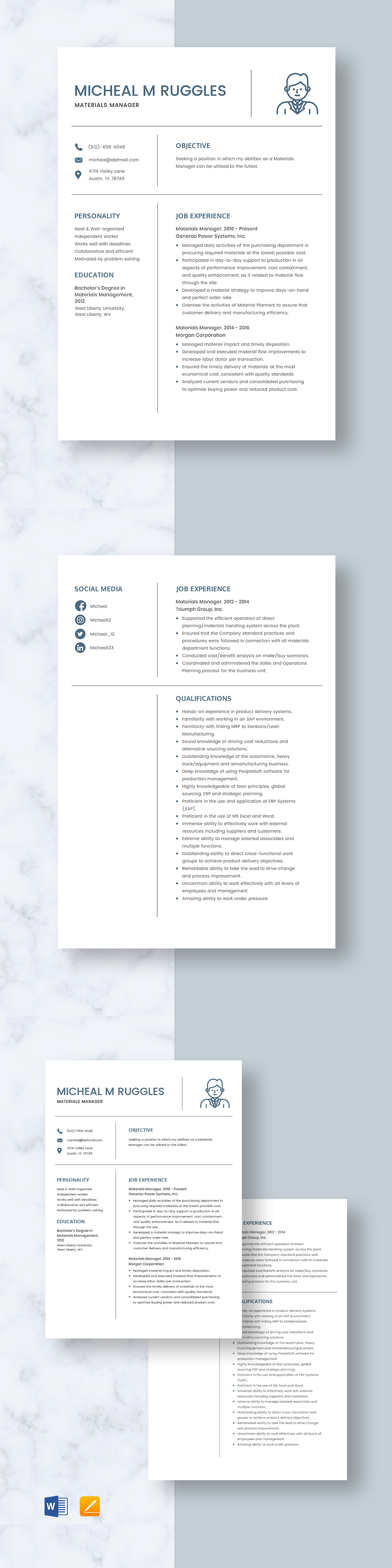 Free Materials Manager Resume Template - Word, Apple Pages | Template.net