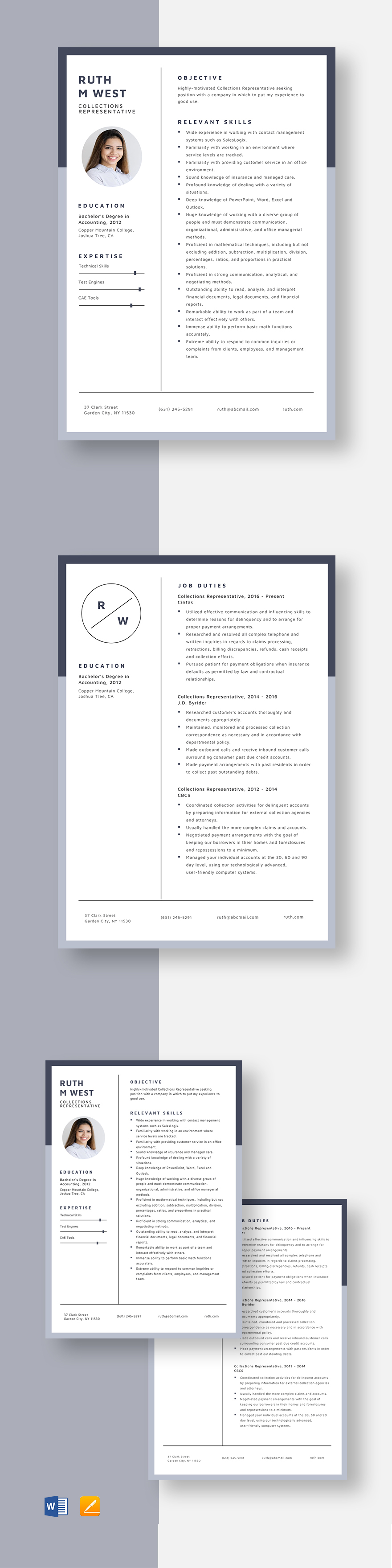 Free Collections Representative Resume Template - Word, Apple Pages ...