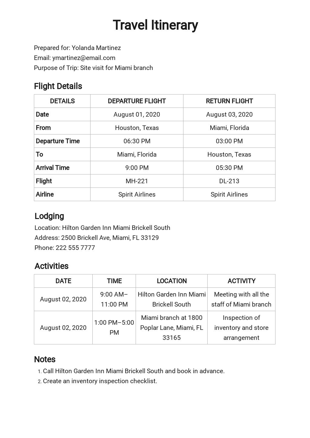 Itinerary Template Google Slides