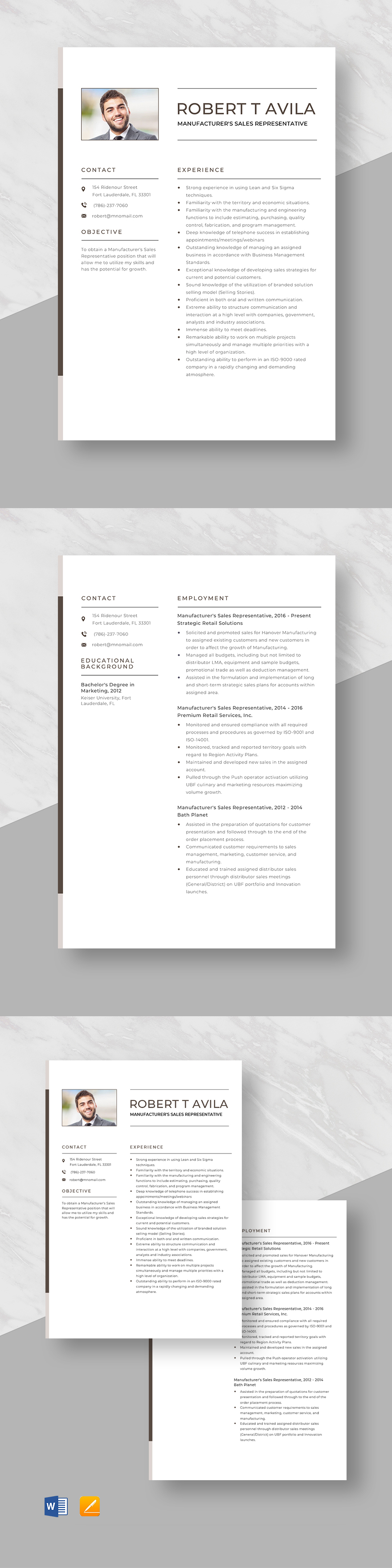 Sales And Marketing Representative Resume Template - Word, Apple Pages ...