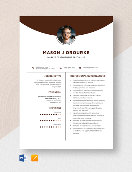 Market Development Manager Resume - Download in Word, Apple Pages ...