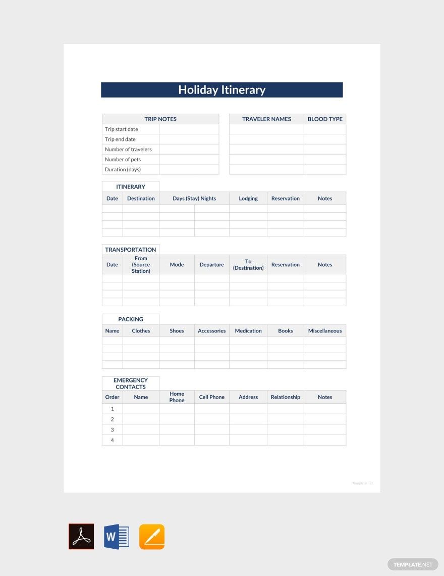 Google Docs Itinerary Template