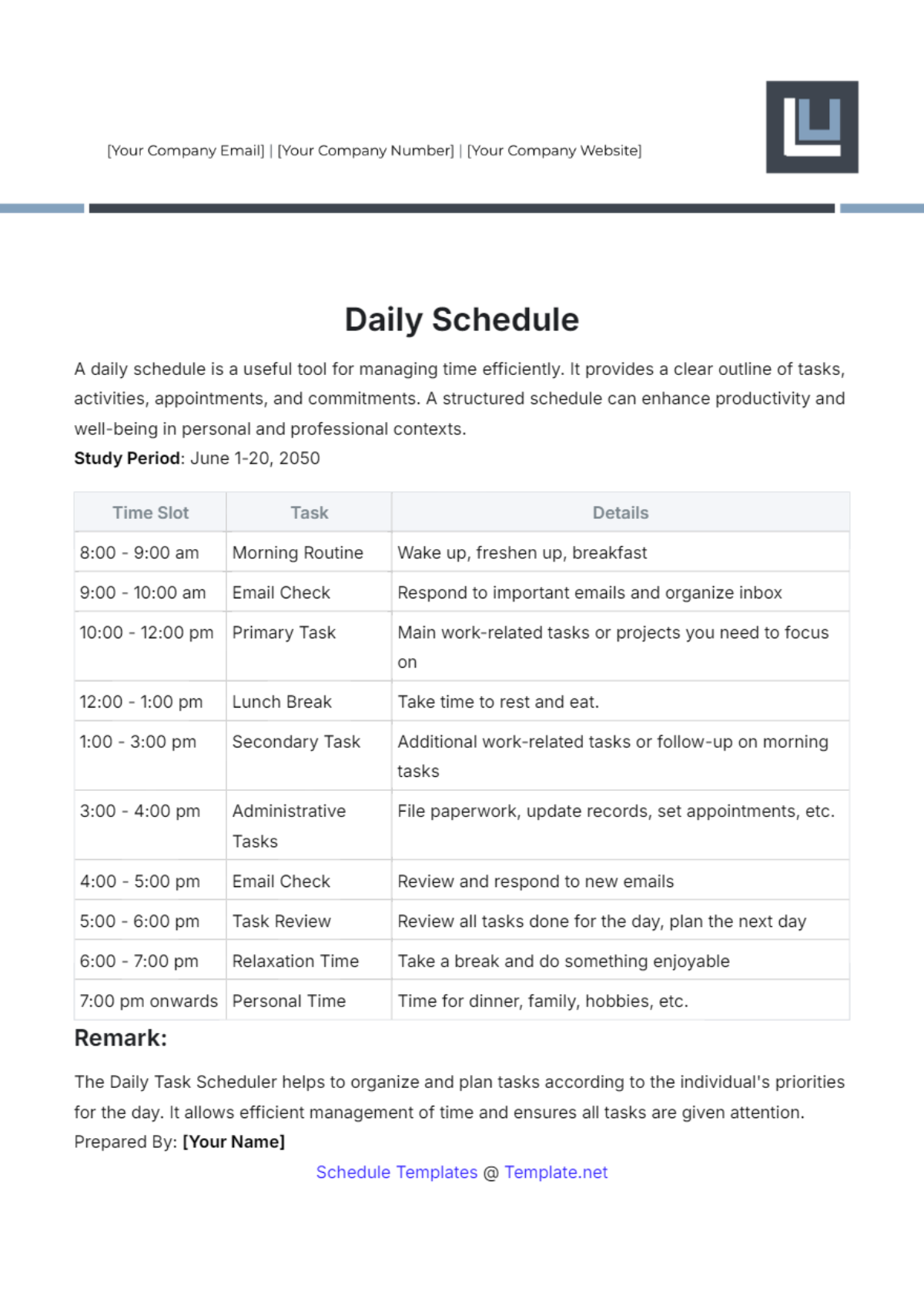 FREE Daily Schedule Templates Examples Edit Online Download