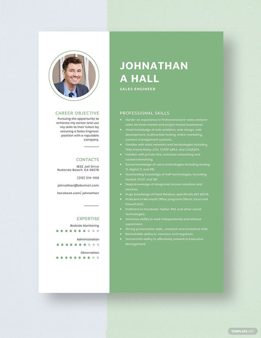 Sales Engineer Resume Download In Word Apple Pages Template