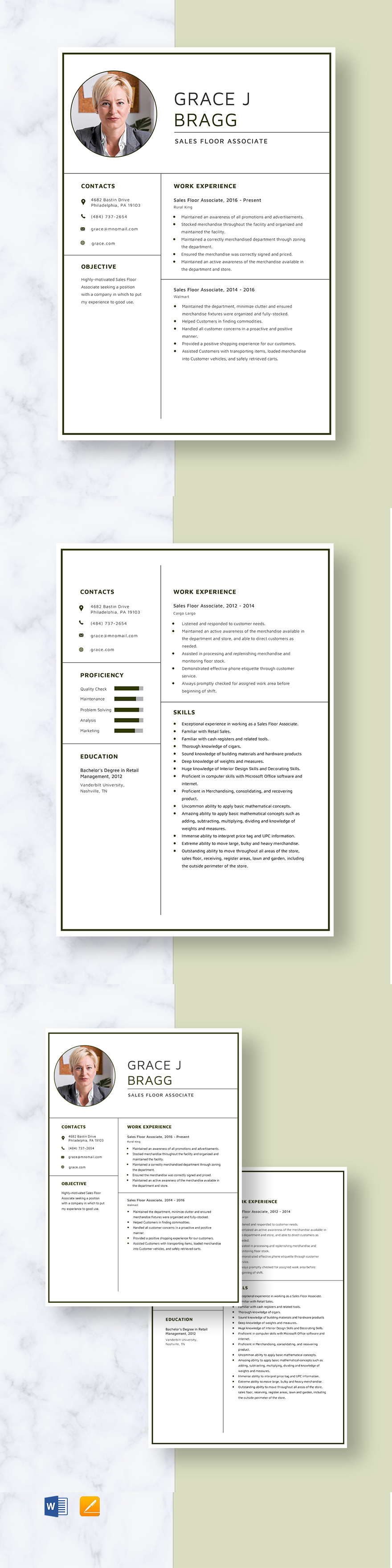 Free Sales Floor Associate Resume Template - Word, Apple Pages ...