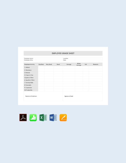 Employee Grade Sheet Template - Google Docs, Google Sheets, Excel, Word ...