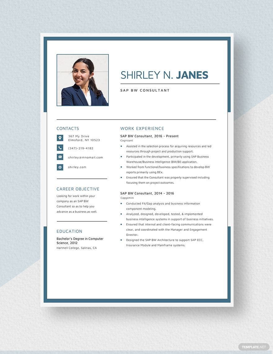 SAP BW Consultant Resume Download In Word Apple Pages Template