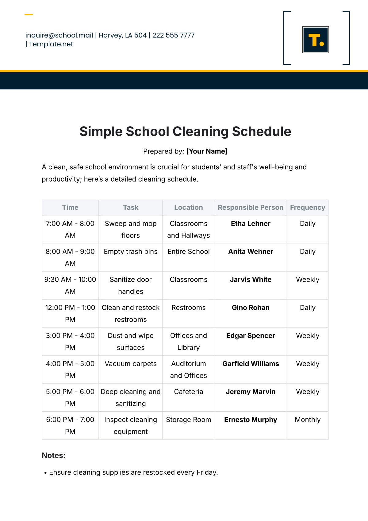 Free Classroom Cleaning Schedule Template To Edit Online Free Classroom Cleaning Schedule Template To Edit Online