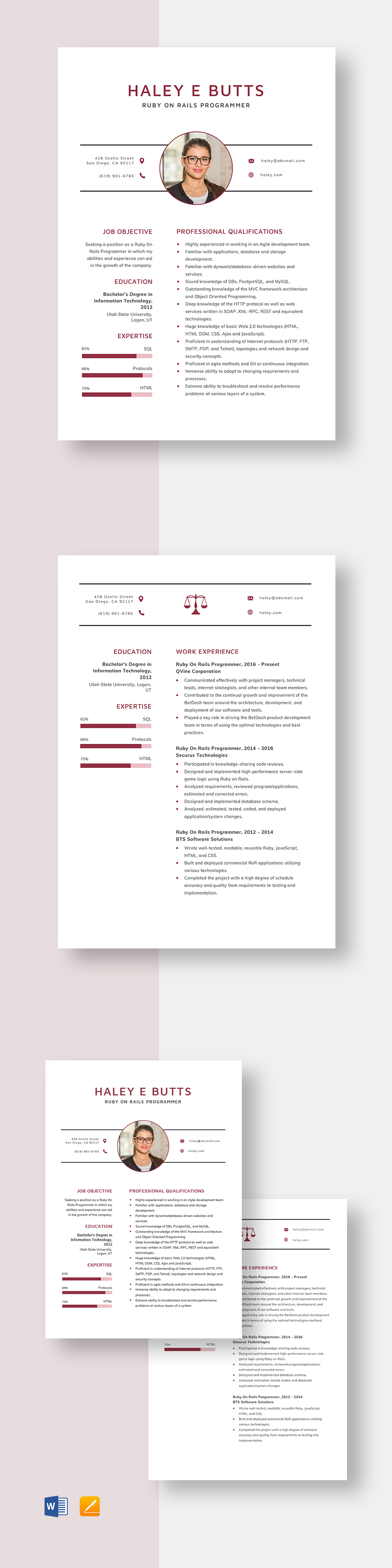 Ruby On Rails Programmer Resume Template - Word, Apple Pages | Template.net