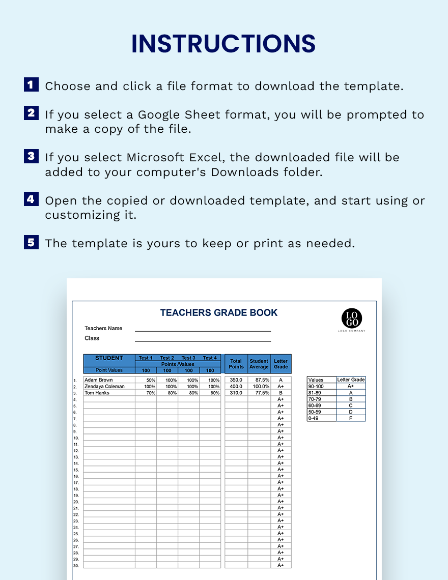 Teacher Grade Sheet Template - Google Docs, Google Sheets, Excel, Word ...