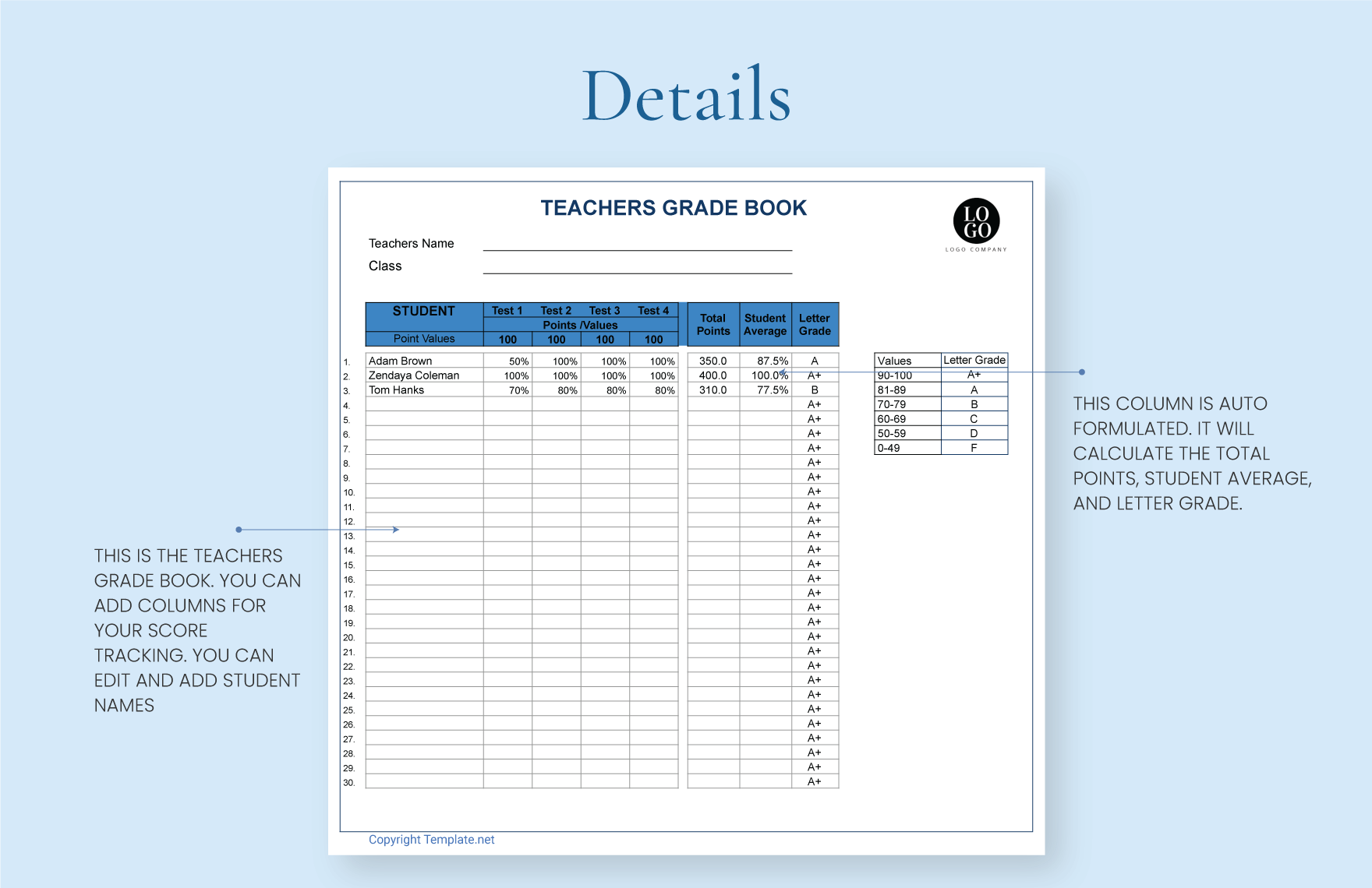 Teacher Grade Sheet Template - Download in Word, Google Docs, Excel ...