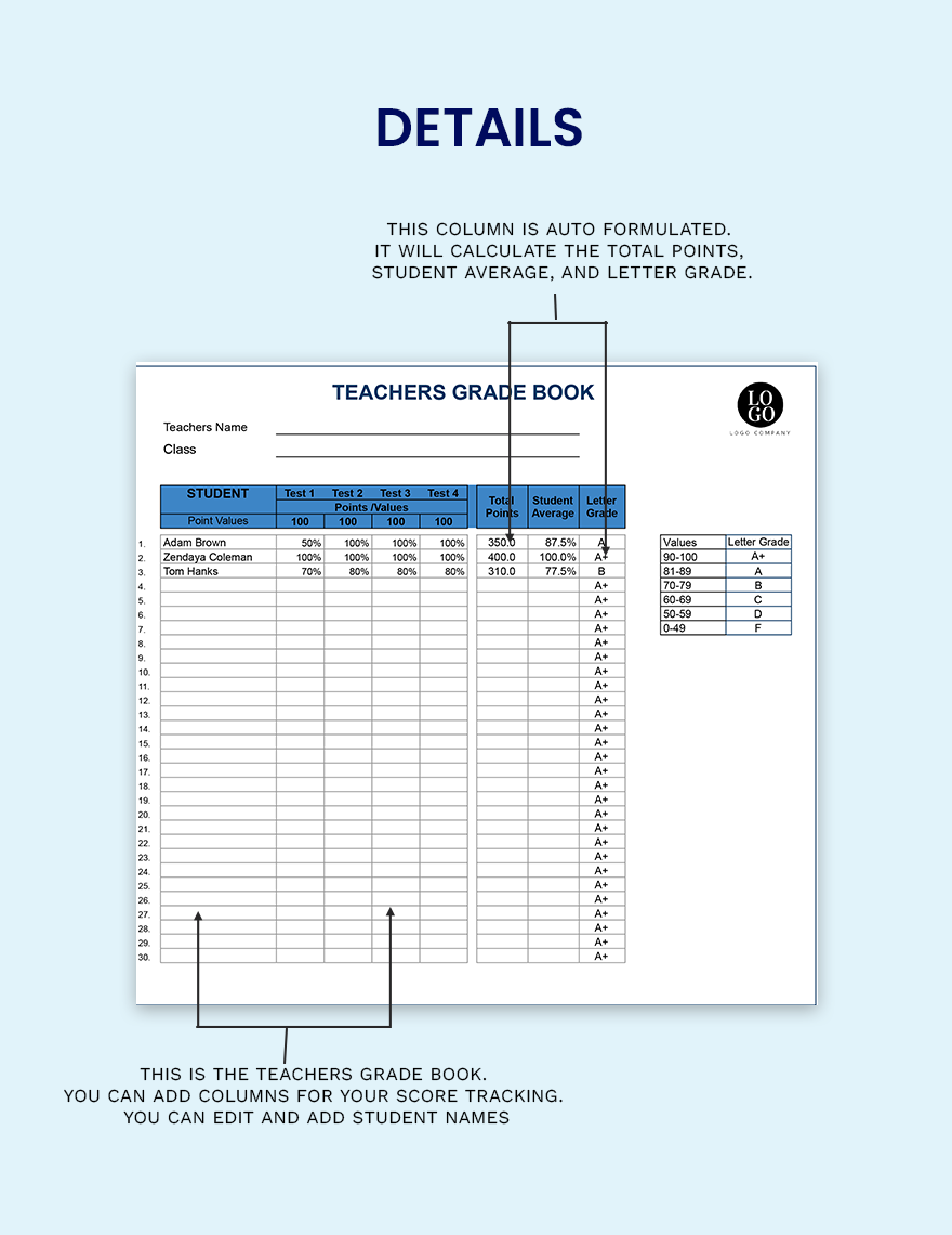 Teacher Grade Sheet Template - Google Docs, Google Sheets, Excel, Word ...