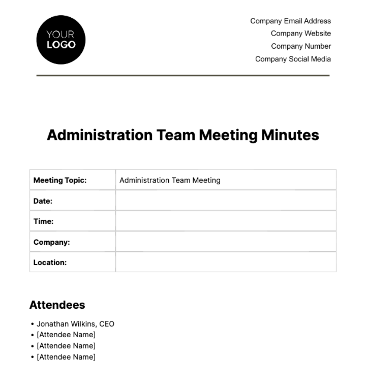 Administration Team Meeting Minute Template - Edit Online & Download ...