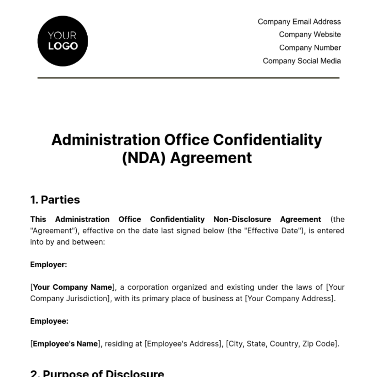 Administration Non-Disclosure Agreement (NDA) Template - Edit Online ...