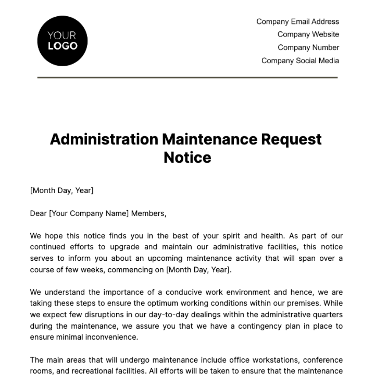 Administration Maintenance Request Notice Template - Edit Online ...