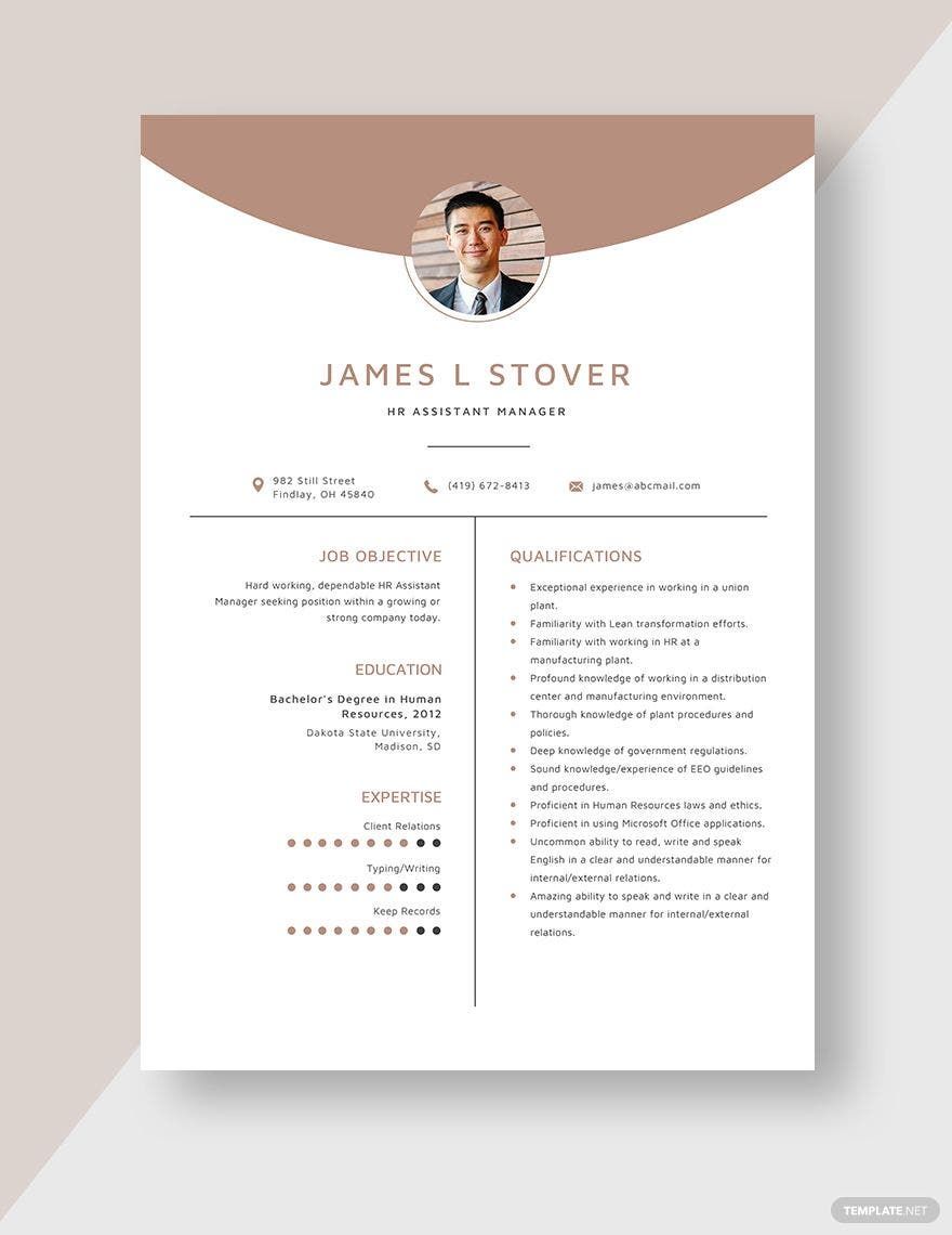 HR Assistant Manager Resume Word Apple Pages Template
