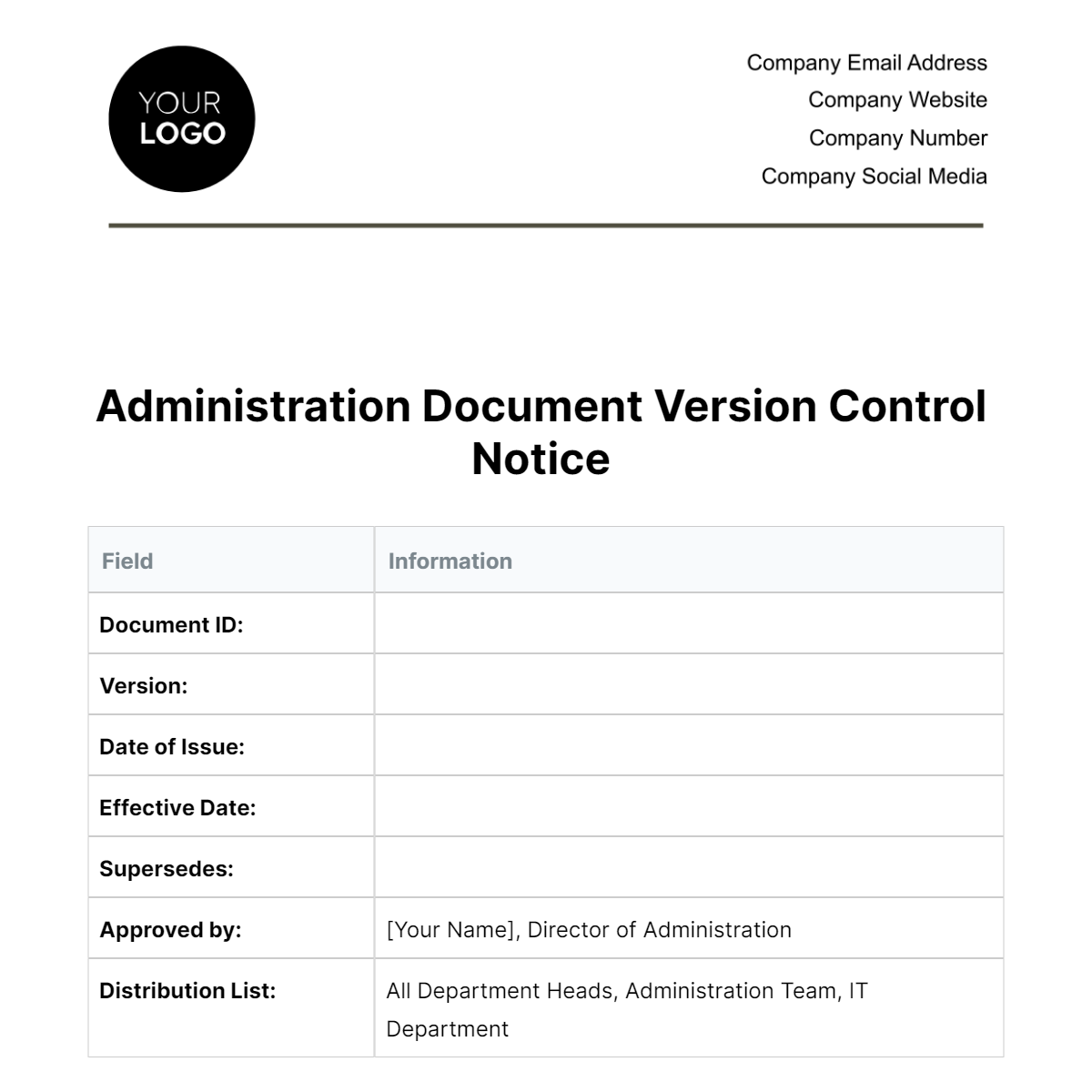 Administration Document Version Control Notice Template - Edit Online ...