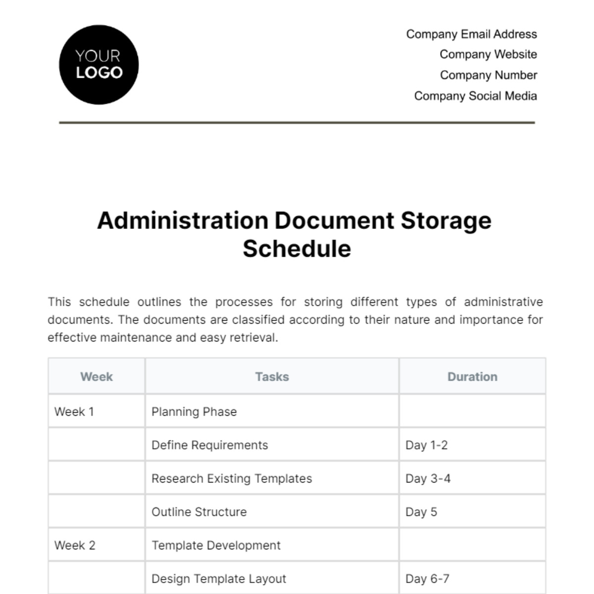 Administration Document Storage Schedule Template - Edit Online ...