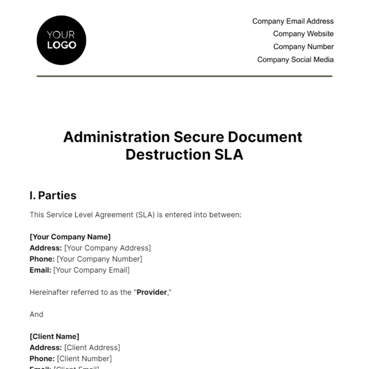 Administration Secure Document Destruction SLA Template - Edit Online & Download Example ...