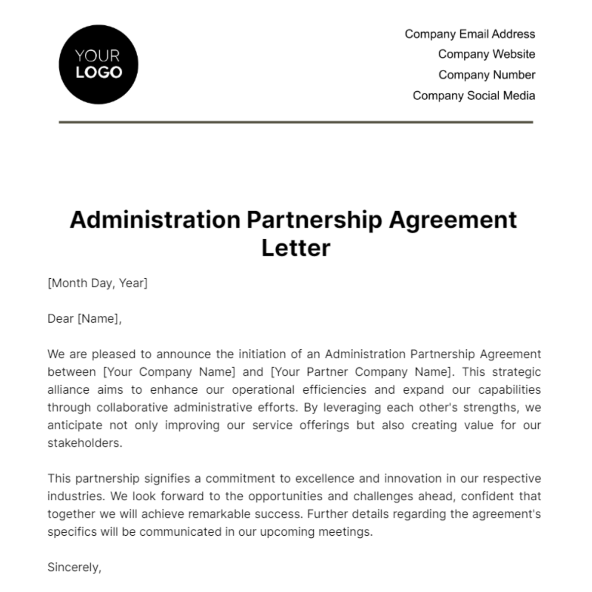 Administration Partnership Agreement Letter Template - Edit Online ...