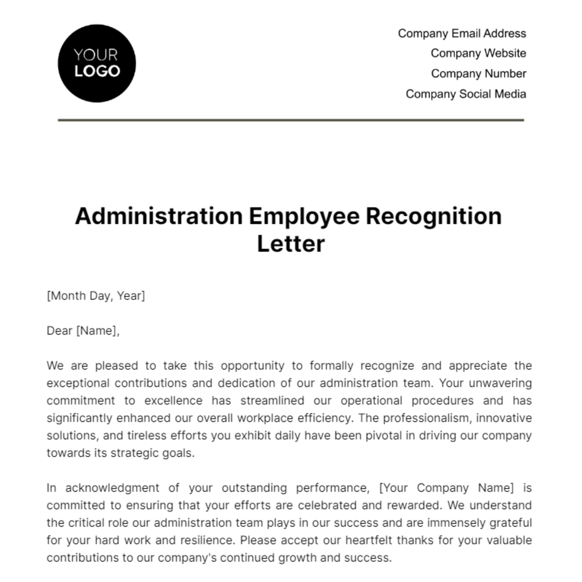Employee Recognition Letter Template - Infoupdate.org